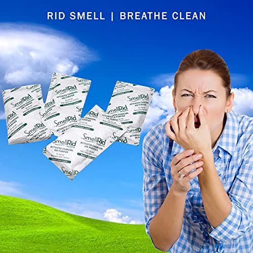 SMELLRID Reusable Activated Charcoal Odor Absorber That Works [10 Pack] - Medium 50 g (3.2" x 5”) Pack Treats 25 Sq. Ft. - Premium Natural Deodorizer for Purse, Helmet, Gloves, Pets, Safe & More