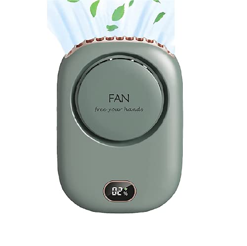 Mini portable fan,neck hanging, waist hanging, desktop holding, USB charging, 3-level wind power, remaining power display, suitable for outdoor, sports, barbecue, office and other scenarios (Green, 123*83*43(MM))