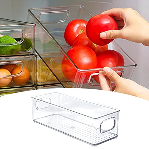 MagiDeal Clear Pantry Organizer Bins Household Plastic Food Storage Basket with Cutout Handles for Kitchen, Cabinets, Refrigerator, Freezer, Bedrooms, Bathroom, Shallow