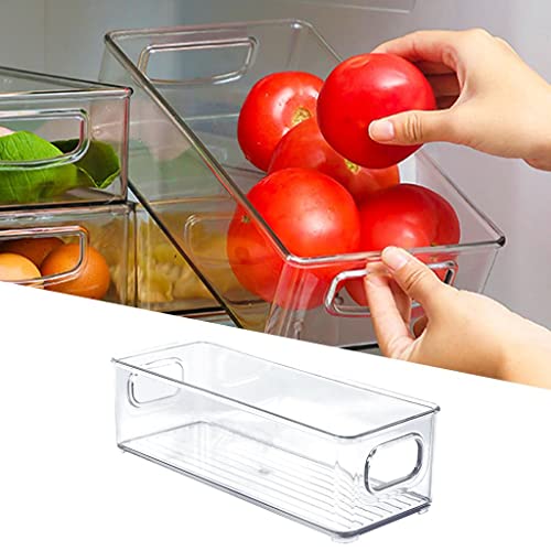 MagiDeal Clear Pantry Organizer Bins Household Plastic Food Storage Basket with Cutout Handles for Kitchen, Cabinets, Refrigerator, Freezer, Bedrooms, Bathroom, Shallow