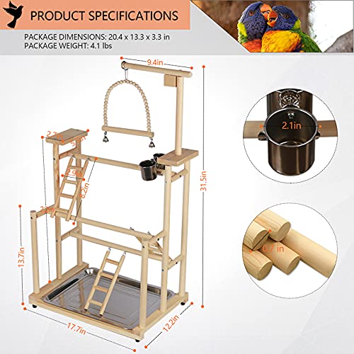 Edudif 3 Layers Wood Bird Playground Large Parrot Playstand Bird Perch Stand Bird Gym Playground Playpen for Cockatiel Parakeet Parrot (with Installation Notes)
