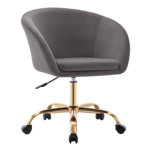 Duhome Velvet Vanity Chair with Wheels, Upholstered Task Chair with Arms Height Adjustable Home Office Chair for Bedroom Living Room Study Grey Velvet