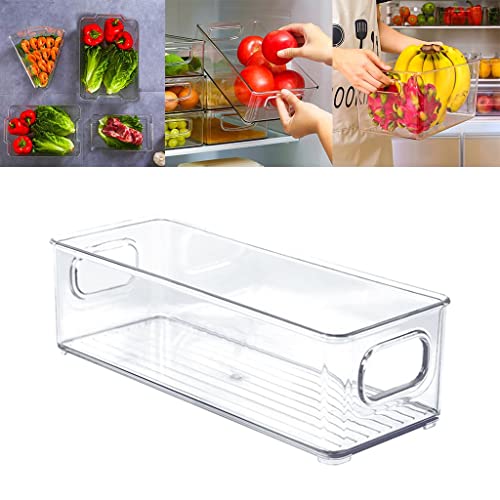 MagiDeal Clear Pantry Organizer Bins Household Plastic Food Storage Basket with Cutout Handles for Kitchen, Cabinets, Refrigerator, Freezer, Bedrooms, Bathroom, Shallow