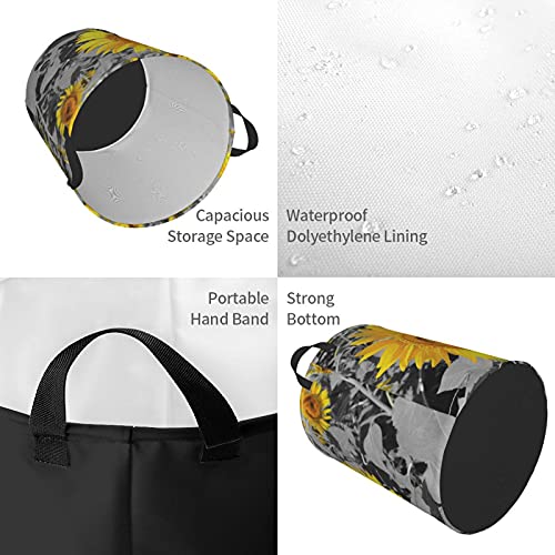FeHuew Monotone Yellow Sunflowers Gray Field Collapsible Laundry Basket with Handle Waterproof Fabric Hamper Laundry Storage Baskets Organizer Large Bins for Dirty Clothes,toys,Bathroom