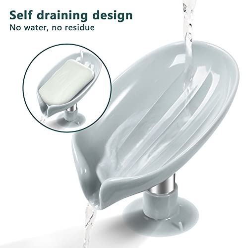 Bar Soap Holder, YUOROS Shower Soap Dishes Container with Suction Cup Leaf Shape Self Draining for Bathroom Kitchen (2 Pack, Blue)