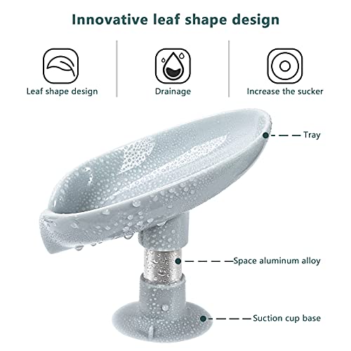 Bar Soap Holder, YUOROS Shower Soap Dishes Container with Suction Cup Leaf Shape Self Draining for Bathroom Kitchen (2 Pack, Blue)