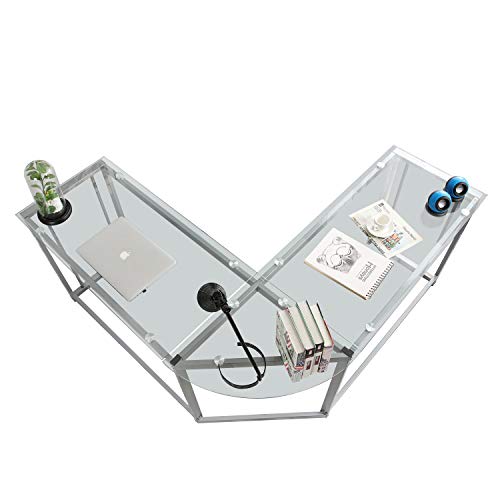 soges 59 inches L-Shaped Desk with Tempered Glass Computer Desk L Glass Table Corner Desk Computer Table,Clear UT-096