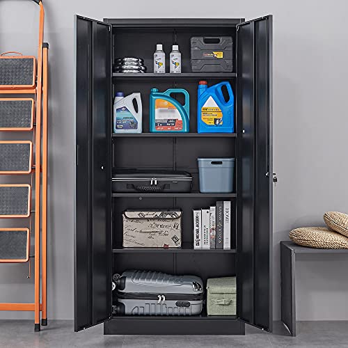 iCHENGGD Metal Storage Cabinet with 2 Door and 4 Adjustable Shelves, 70.8 inch Tall Steel Cabinet for Warehouse, Garage, Home, Office,Easy Assemble Required (Black)