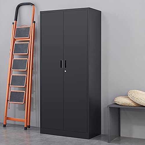 iCHENGGD Metal Storage Cabinet with 2 Door and 4 Adjustable Shelves, 70.8 inch Tall Steel Cabinet for Warehouse, Garage, Home, Office,Easy Assemble Required (Black)