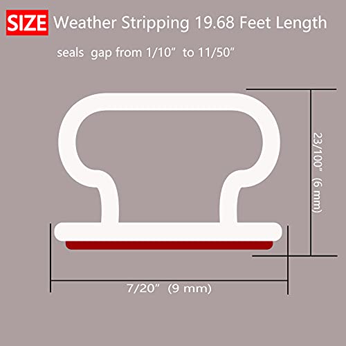 GANGDISE White Door Weather Stripping, Waterproof Self-adhisive Rubber Seal Strip for Doors and Windows Soundproof Insulation 19.68 Feet