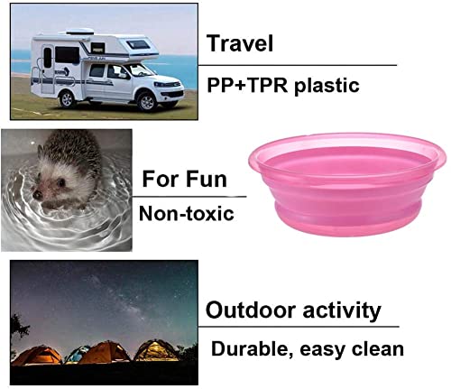 Foldable Hedgehog Bathtub, with 2 Pcs Set Bathing Brush, Plastic Small Animal Swimming Pool, Bath Sand Room Sauna, for Hedgehog Hamster, Guinea Pig,Bearded Dragon (Pink)