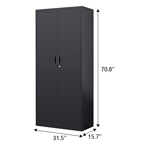 iCHENGGD Metal Storage Cabinet with 2 Door and 4 Adjustable Shelves, 70.8 inch Tall Steel Cabinet for Warehouse, Garage, Home, Office,Easy Assemble Required (Black)