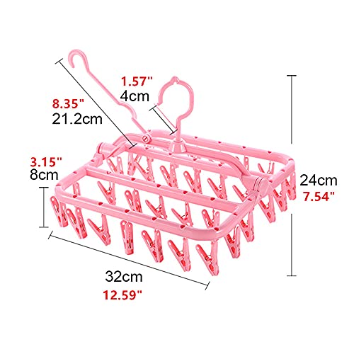 Radefasun Clip and Drip Hanger with 32 Clips Plastic Swivel Hook Portable Folding Drying Rack Baby Clothes Hanger Foldable Travel Accessories for Socks Bras Lingerie Towels Underwear Gloves Blue