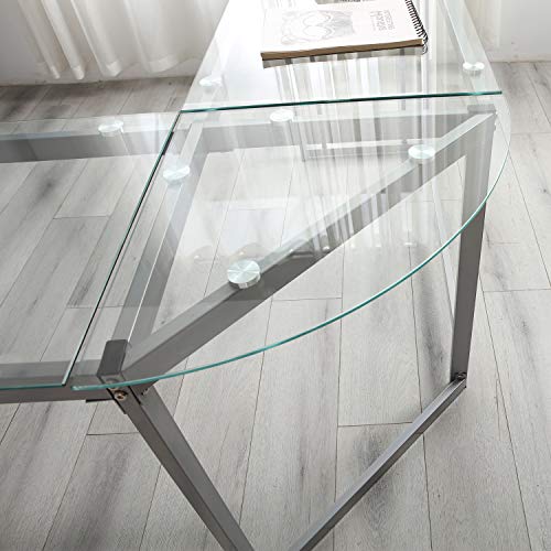 soges 59 inches L-Shaped Desk with Tempered Glass Computer Desk L Glass Table Corner Desk Computer Table,Clear UT-096