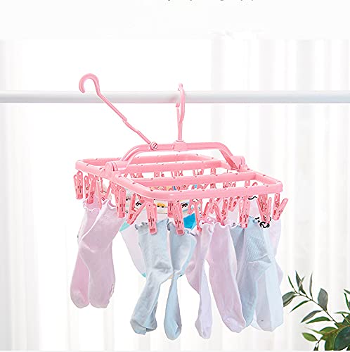 Radefasun Clip and Drip Hanger with 32 Clips Plastic Swivel Hook Portable Folding Drying Rack Baby Clothes Hanger Foldable Travel Accessories for Socks Bras Lingerie Towels Underwear Gloves Blue