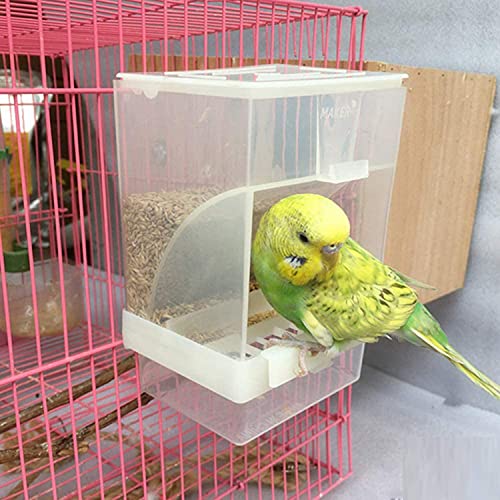 Automatic Bird Feeder for Cage,No-Mess Bird Feeder,Parakeet Seed Food Container,Cage Accessories(Hook Fixed Bird Feeder)