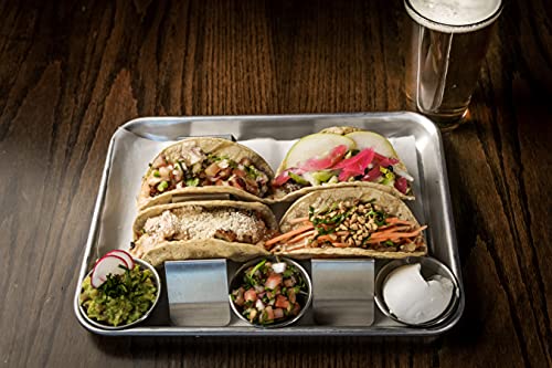 Iconikal Stainless Steel 2 or 3 Tacos Holder Stand Serving Tray Plate, 4-Pack