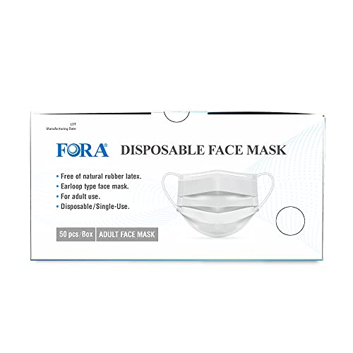 FORA Disposable Face Masks, Soft on Skin, Breathable Face Mask 3ply Adjustable Elastic Earloop Face Cover Mask for Women and Men(50pcs)