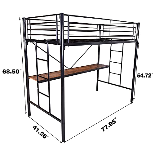 HAHRIR Metal Loft Bed Multifunctional Modern Loft Bed ,with Desk and with Length Guardrails Twin Size Black