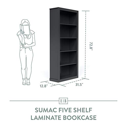 Edenbrook Sumac Bookcase, 5-Shelf Organizer for Bedroom Furniture or Home Office Furniture, Walnut Wood Bookshelf