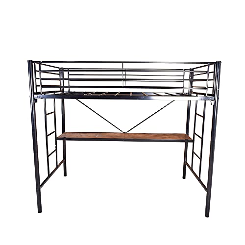 HAHRIR Metal Loft Bed Multifunctional Modern Loft Bed ,with Desk and with Length Guardrails Twin Size Black