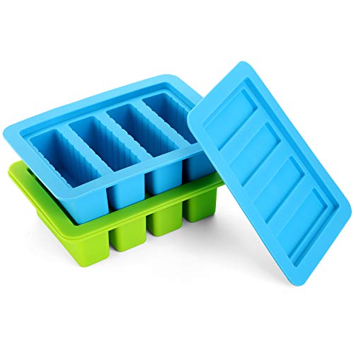 Suwimut 2 Pack Silicone Butter Mold Tray with Lid, Large 4 Cavities Rectangle Butter Maker Holds 6 Tablespoons Butter, Non-Stick Butter Container for Brownies, Homemade Butter, Herbed, Garlic Butter