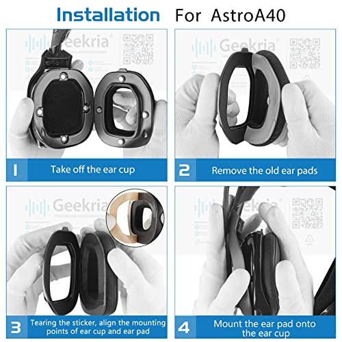 Geekria QuickFit Protein Leather Replacement Ear Pads for Astro A40 TR A50 Headphones Earpads, Headset Ear Cushion Repair Parts (Black)