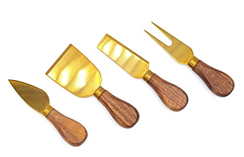 Montecito Home -Premium Modern Black Walnut and Gold Cheese Knives Set - Set of 4 - For Charcuterie Platters, Cheese Boards, Housewarming, Gift Ready