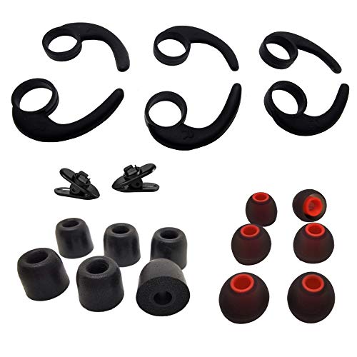 Earbud kits 3 Pairs (LMS) Earhooks Universal Ear Fins,3 Pairs (LMS) Premium Memory Foam Earbuds Tips, 3 Pairs (LMS) Eartips Silicone Replacement Earbuds Tips, 2 Pcs Cord Clips for In Ear Earbud