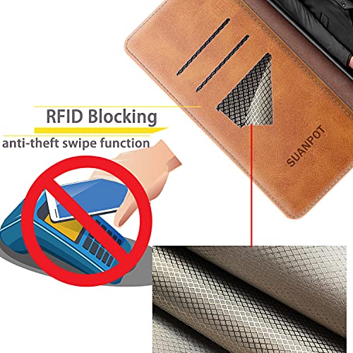 SUANPOT for Samsung Galaxy Note 10+/10 Plus 6.8" with RFID Blocking Leather Wallet case Credit Card Holder, Flip Folio Book Phone case Cover for Women Men for Note10 Plus case Wallet Light Brown