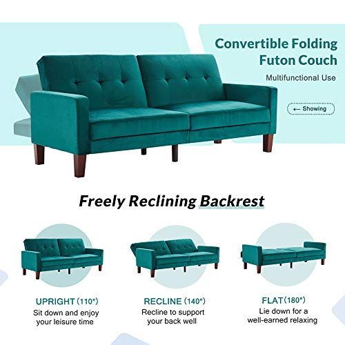 LTT Futon Sofa Bed, Futon Couch, Folding Sofa Bed Dual-Purpose Multi-Functional Sofa Bed Upholstery Fabric Living Room Sofa (Teal)