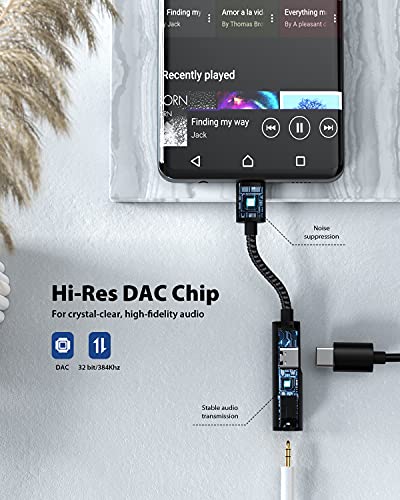USB C Headphone and Charger Adapter, 2 in 1 Stouchi 32bit 384khz USB Type C to 3.5mm Audio Jack with PD 30W Fast Charging Converter for Stereo, Aux, Earphones Compatible with Galaxy S20/S21 Note 20/10