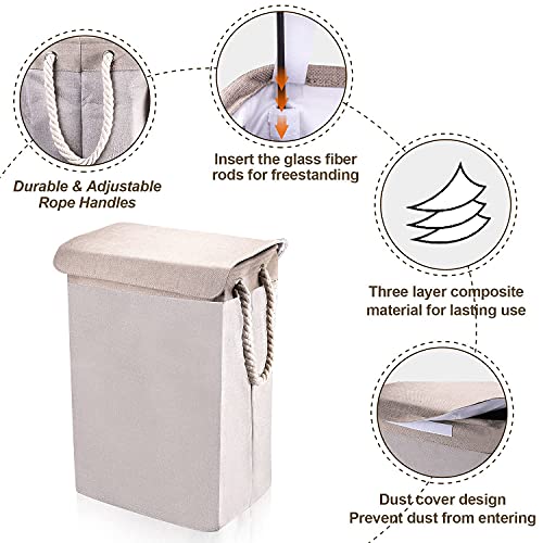 LANSCARE 72L Laundry Baskets Quality Hampers For Laundry Large Capacity Collapsible Dirty Clothes Hamper With Lid Handles Liner Removable Bag Slim Free Standing Dorm Room Essentials