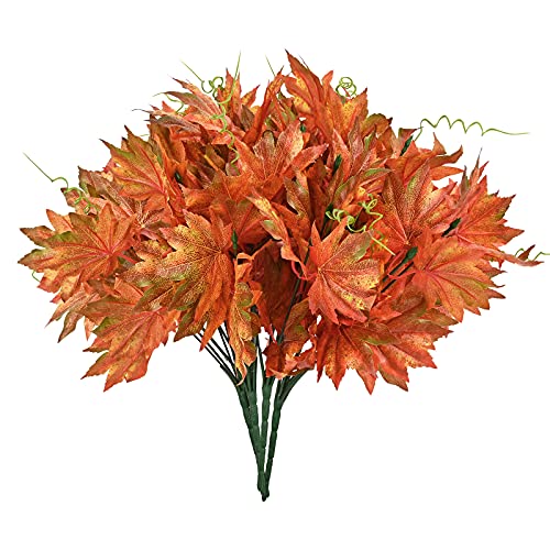 Artflower Fake Fall Bushes Autumn Fake Fall Bushes Artificial Large Maple Leaves Artificial Maple Leaves Branches for Indoor Outdoor Table Centerpieces Christmas Thanksgiving Decoration, 4 Pcs