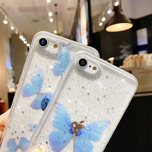 HJWKJUS Compatible with iPhone 7/8/SE 2020/SE 2022 Cute Clear Case,Bling Glitter Sparkly Butterfly Design Slim Soft TPU Protective Phone Case for iPhone 7/8/SE 2020 4.7''
