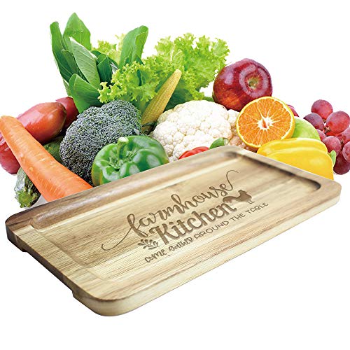 Farmhouse Kitchen Funny Acacia Wooden Rectangular Serving Tray, Farmhouse Platter, Dessert Appetizer Plates, Salad Plates,for Fruit, Cookie, Platter, Bread Vegetable, Food