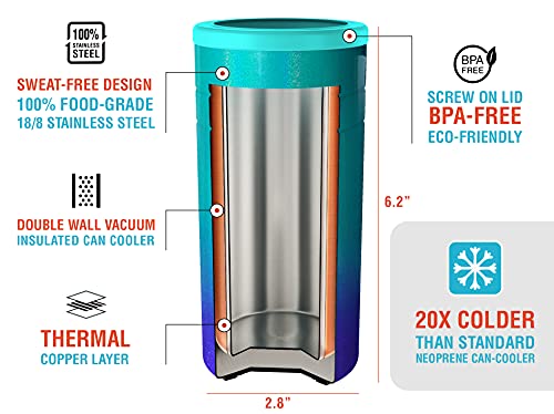 CHILLOUT LIFE Skinny Can Cooler for Slim Beer & Hard Seltzer | 12oz Stainless Steel Tall Triple Insulated Can Drink Holder - 1 Pack