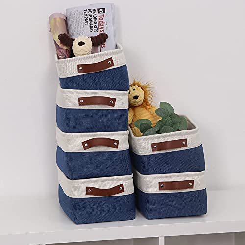HNZIGE Small Fabric Baskets for Organizing Collapsible Storage Baskets for Shelves, Closets, Laundry, Nursery, Decorative Baskets for Gifts Empty (White&Blue)