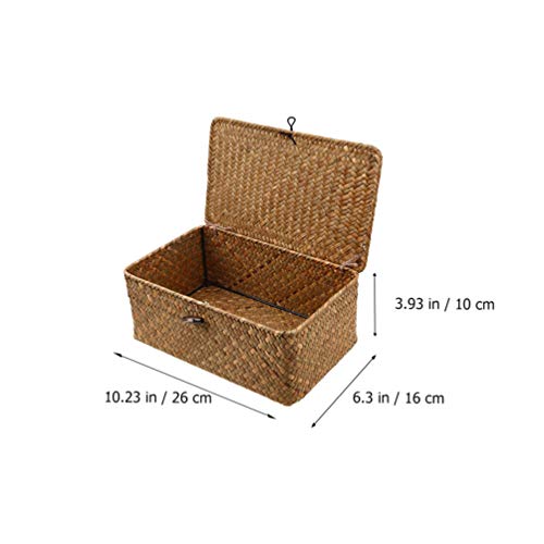 YARNOW 2pcs Seagrass Storage Baskets with Lids Rectangular Rattan Baskets Woven Wicker Storage Bins Wooden Picnic Basket Laundry Hamper Container