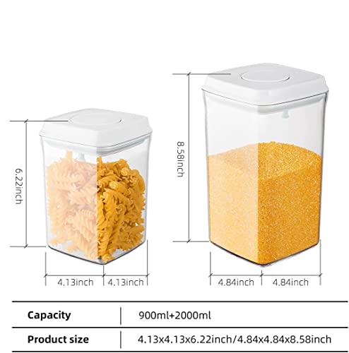 Airtight Food Storage Containers with Lids Set - 2 PC Set 2 QT&0.9QT - BPA Free - Push to Open Design 100% Leakproof Plastic Storage Containers for Coffee, Pasta, Cereal, Flour, Sugar, etc.