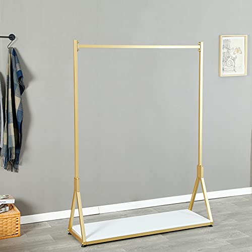 Ethemiable Clothing Store Modern Rolling Clothing Display Stands with Wheels,Storage Shoe Bag Pipe Shelf,Organization Garment Rack,Home Clothes Hanging Shelves(Gold with Wood Board, 47.2" L)