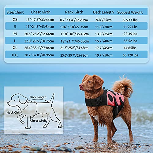 ASENKU Dog Life Jacket Pet Safety Vest Ripstop Flotation Pet Swimsuit Preserver with High Buoyancy and Durable Rescue Handle for Small, Medium, Large Dogs (Red, L