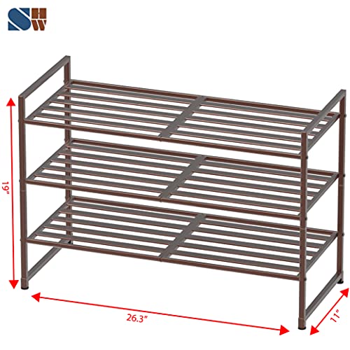 Simple Houseware 3-Tier Stackable Metal Panel Shoes Rack, Bronze