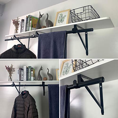 Kunzye 4 Pack of Closet Rod Brackets,Heavy Duty Black Closet Shelf & Rod Brackets,Closet Shelves Bracket with Rod Shelving Support, with Screws