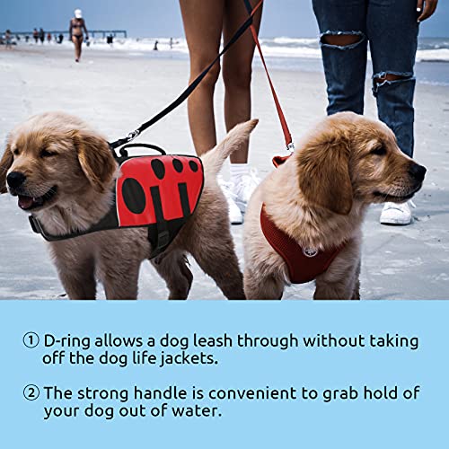 ASENKU Dog Life Jacket Pet Safety Vest Ripstop Flotation Pet Swimsuit Preserver with High Buoyancy and Durable Rescue Handle for Small, Medium, Large Dogs (Red, L