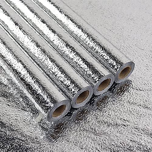 4PCS Kitchen Oil Proof Backsplash Wallpaper Peel and Stick Aluminum Foil Contact Paper Self Adhesive Water Proof Heat Resistant Wall Sticker for Countertop Cabinet Drawer Liner Shelf Liner(472 Inch)