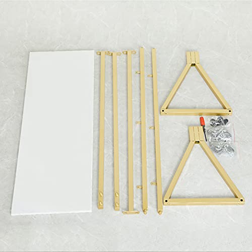 Ethemiable Clothing Store Modern Rolling Clothing Display Stands with Wheels,Storage Shoe Bag Pipe Shelf,Organization Garment Rack,Home Clothes Hanging Shelves(Gold with Wood Board, 47.2" L)