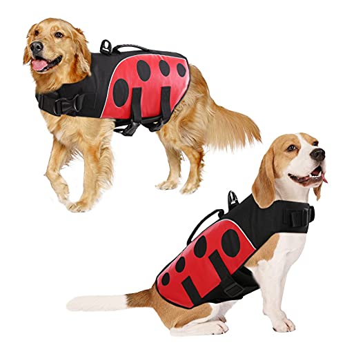 ASENKU Dog Life Jacket Pet Safety Vest Ripstop Flotation Pet Swimsuit Preserver with High Buoyancy and Durable Rescue Handle for Small, Medium, Large Dogs (Red, L