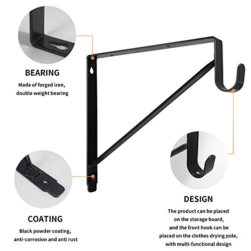 Kunzye 4 Pack of Closet Rod Brackets,Heavy Duty Black Closet Shelf & Rod Brackets,Closet Shelves Bracket with Rod Shelving Support, with Screws