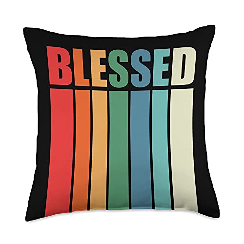 Christian Faith & Bible Verse Inspiration Christian Faith Inspiration Quote: Blessed Vintage Color Throw Pillow, 18x18, Multicolor